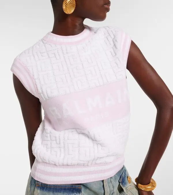 Balmain Monogram Wool And Cotton-blend Knitted Top