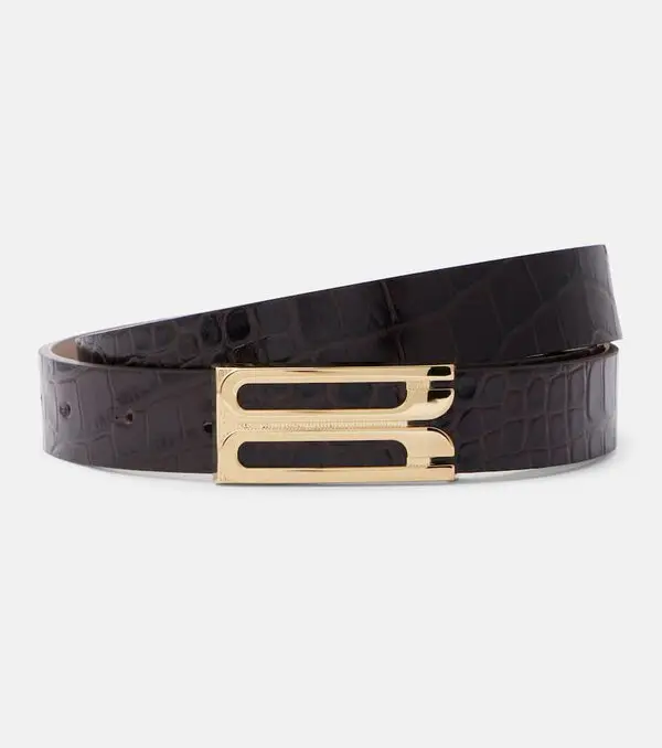 Victoria Beckham Croc-effect Leather Belt - Brown