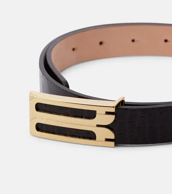 Victoria Beckham Croc-effect Leather Belt - Brown