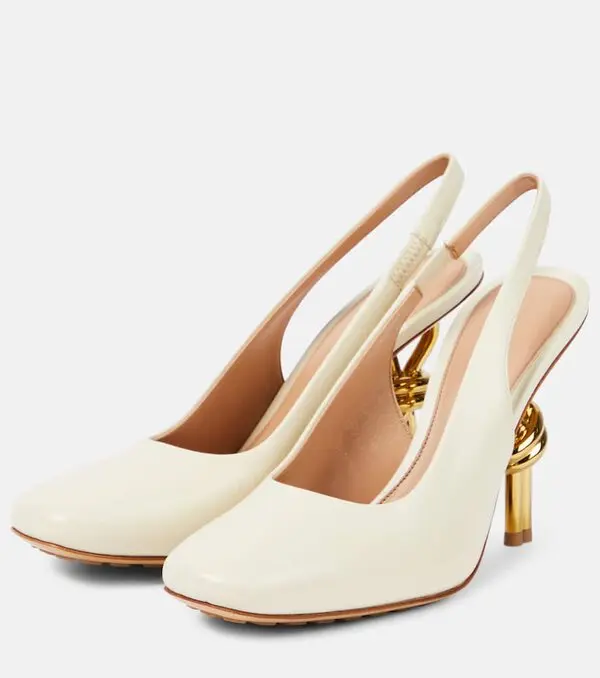 Bottega Veneta Knot Leather Slingback Pumps - White