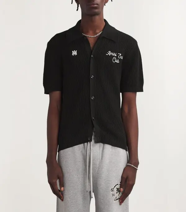 Amiri Cotton Crochet Surf Club Polo Shirt - Black | Editorialist