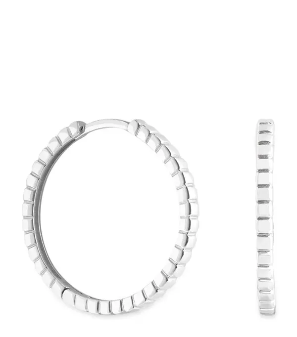 ASTRID & MIYU White Gold Ridged Hoop Earrings - Silver