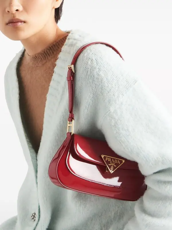 Prada Enamel Triangle Logo Flap Shoulder Bag - Red | Editorialist