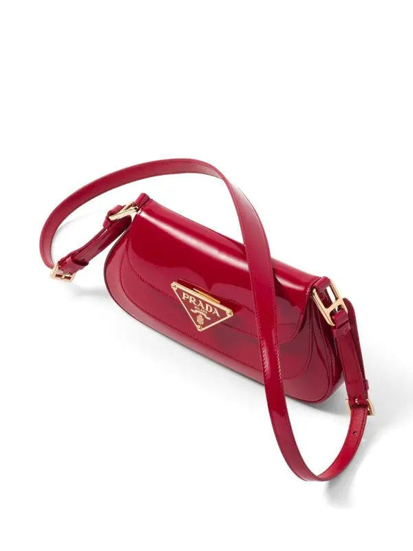 Prada Enamel Triangle Logo Flap Shoulder Bag - Red | Editorialist