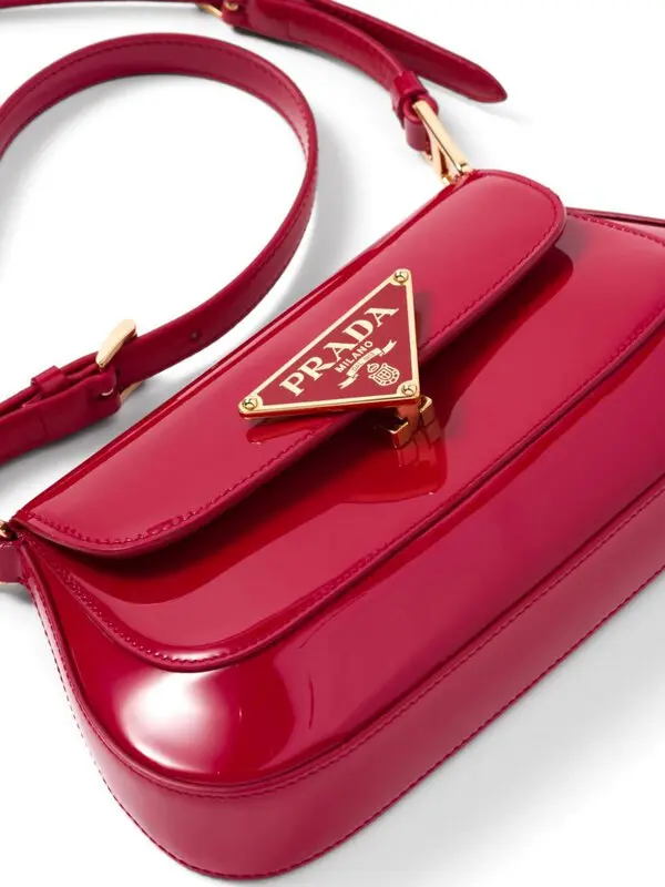 Prada Enamel Triangle Logo Flap Shoulder Bag - Red | Editorialist