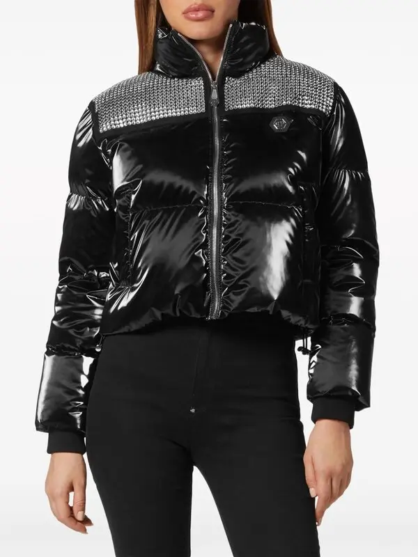 Philipp Plein Crystal-embellished Cropped Puffer Jacket