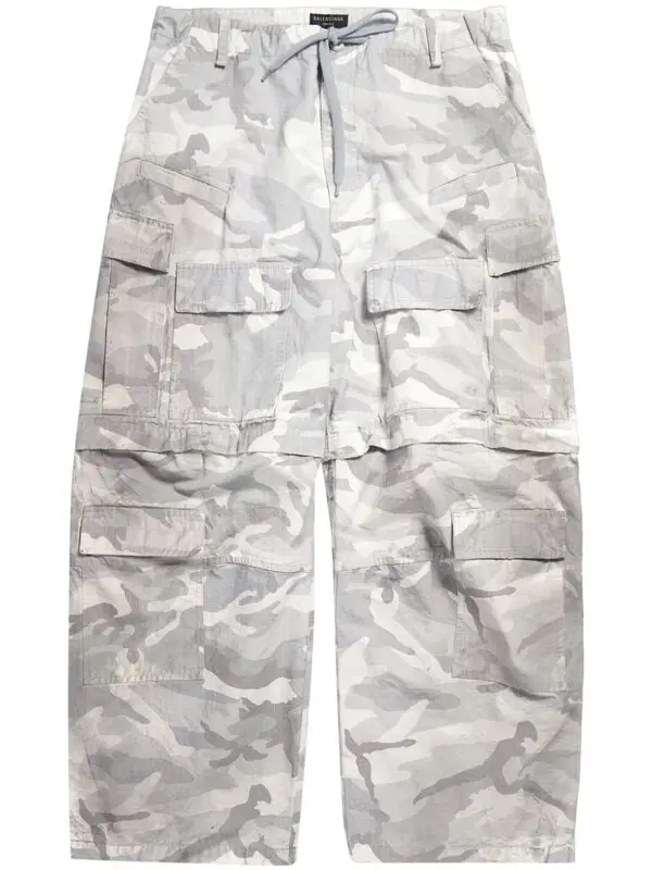 Balenciaga Cargo Camo-Print Cotton Trousers - Grey | Editorialist