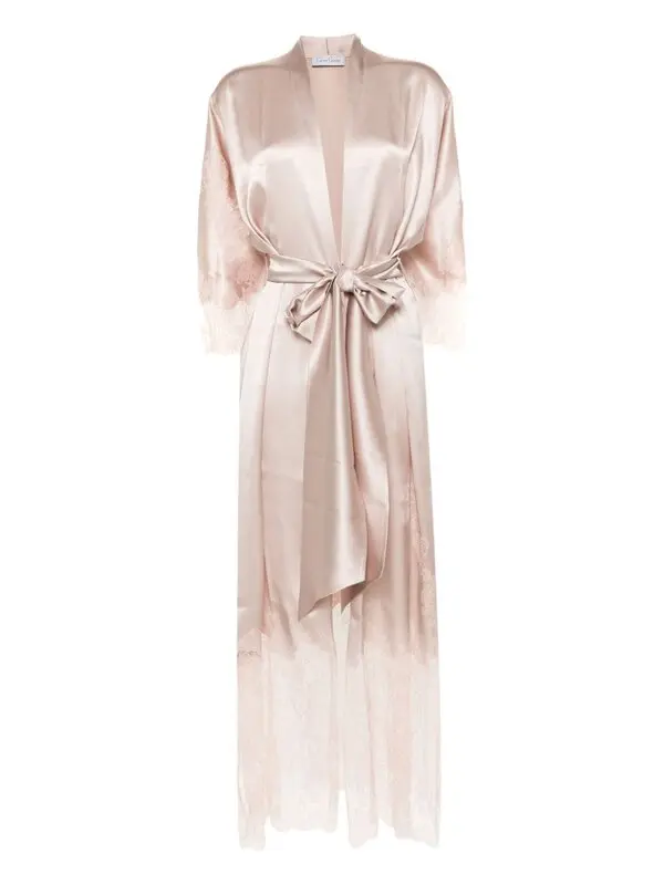 Carine Gilson Lace-trim Silk Long Robe - Pink