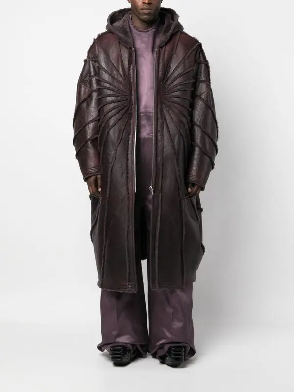 Rick Owens Panelled Zip-up Leather Duffle Coat