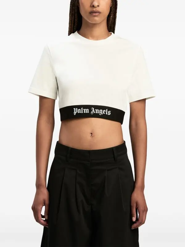 Palm Angels Logo-underband Crop Top - White