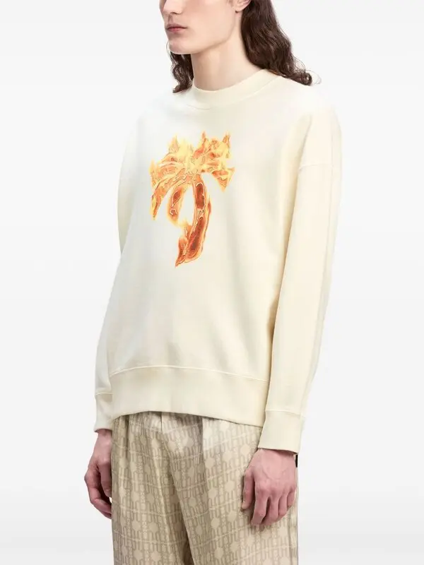 Palm Angels Burning Palm Cotton Sweatshirt - Neutrals