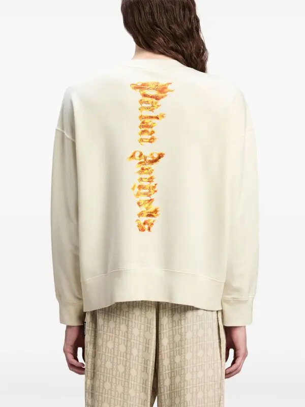 Palm Angels Burning Palm Cotton Sweatshirt - Neutrals