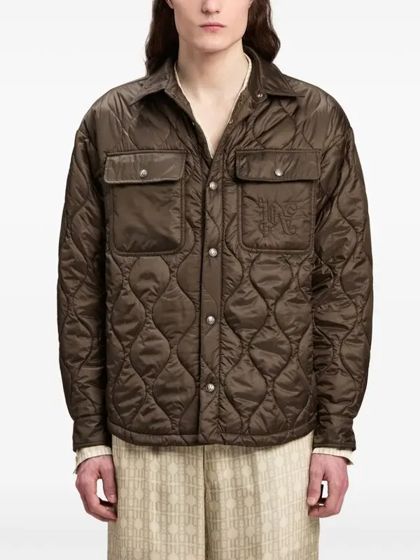 Palm Angels Logo-embroidered Quilted Jacket - Green