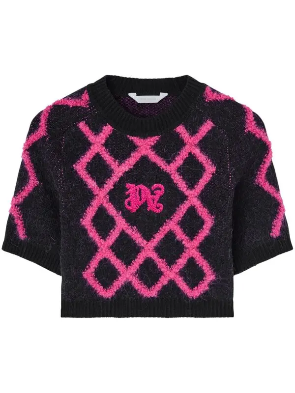 Palm Angels Monogram Argyle-pattern Crop Top