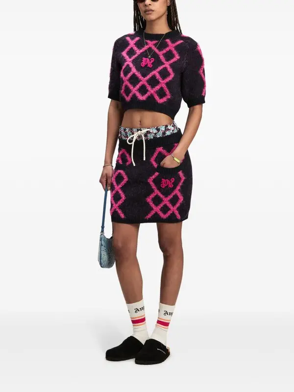 Palm Angels Monogram Argyle-pattern Crop Top