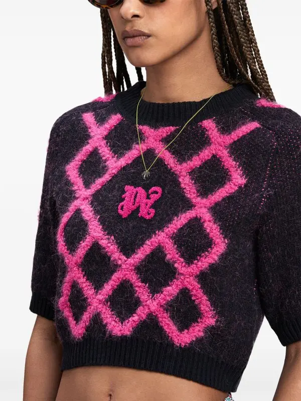 Palm Angels Monogram Argyle-pattern Crop Top
