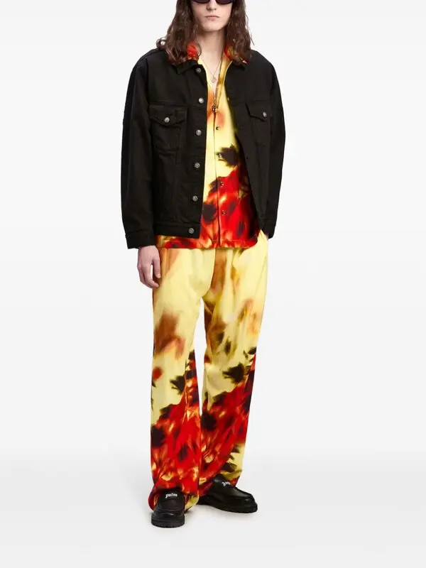 Palm Angels Abstract-print Notched-collar Shirt - Yellow
