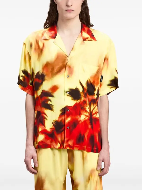 Palm Angels Abstract-print Notched-collar Shirt - Yellow