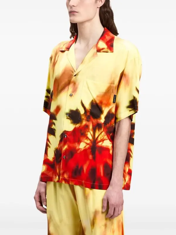 Palm Angels Abstract-print Notched-collar Shirt - Yellow