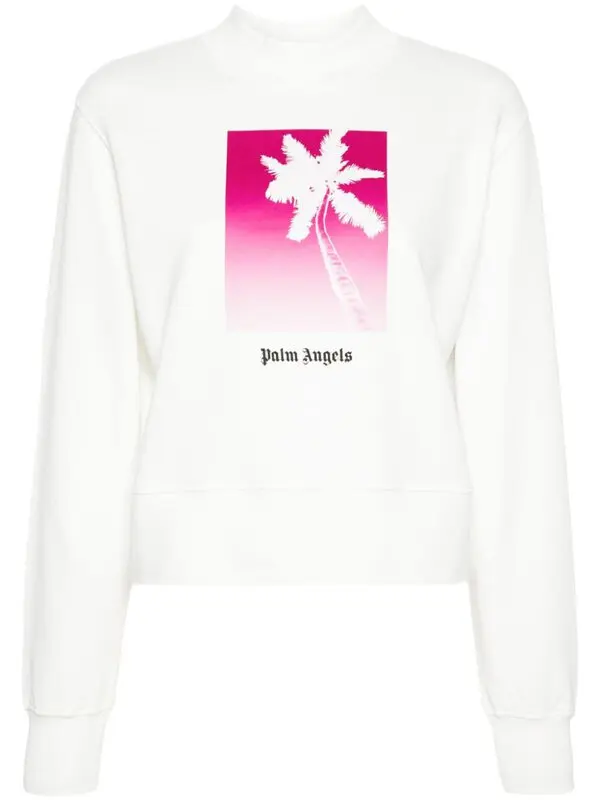 Palm Angels Palm Tree-print Cotton Sweatshirt - White