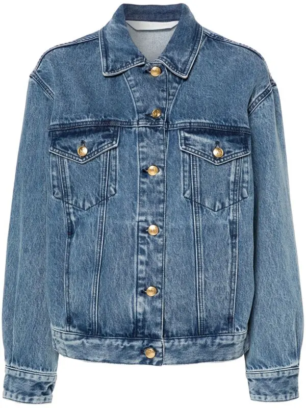 Palm Angels Embroidered-panel Denim Jacket - Blue