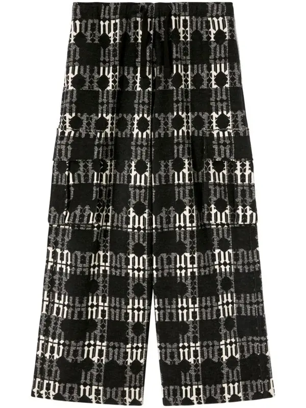 Palm Angels Monogram-jacquard Wide-leg Trousers - Black