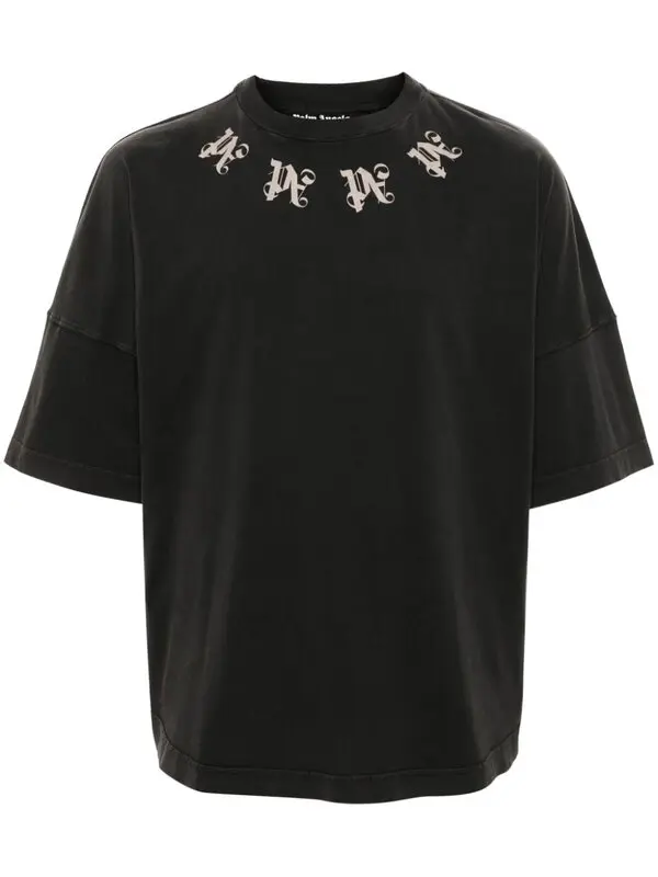 Palm Angels Monogram-print Cotton T-shirt - Grey