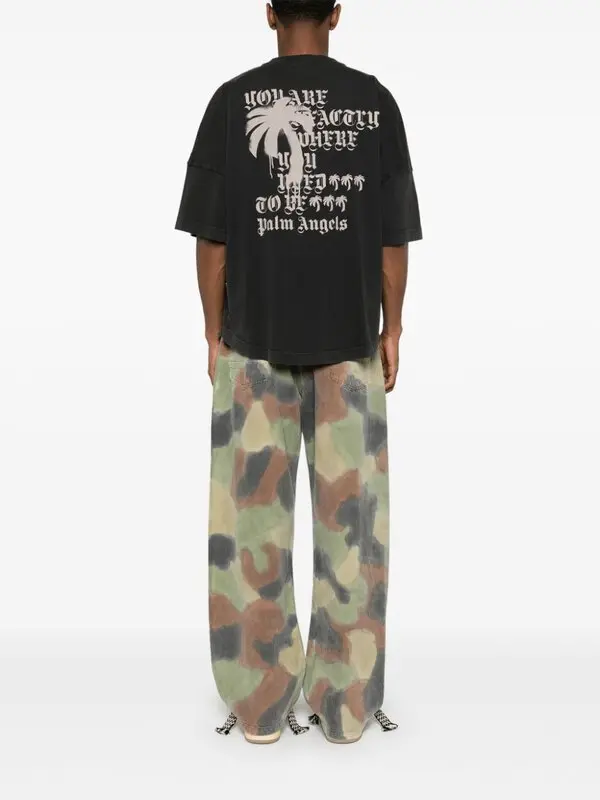 Palm Angels Monogram-print Cotton T-shirt - Grey