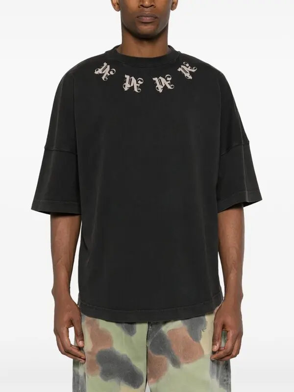 Palm Angels Monogram-print Cotton T-shirt - Grey