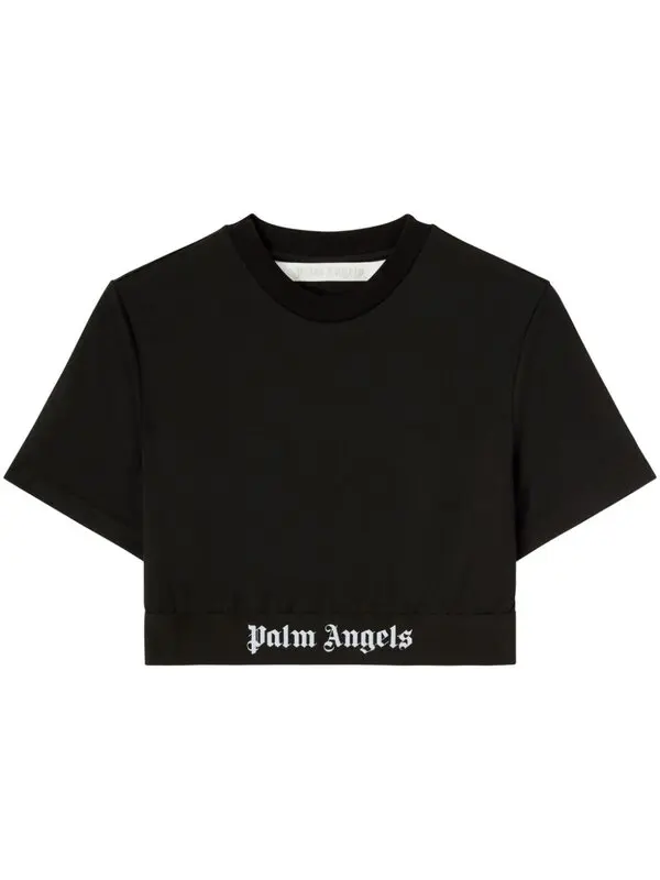 Palm Angels Logo-underband Cropped T-shirt - Black
