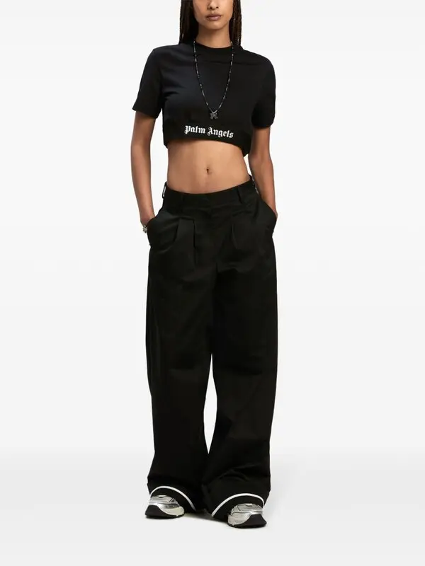 Palm Angels Logo-underband Cropped T-shirt - Black
