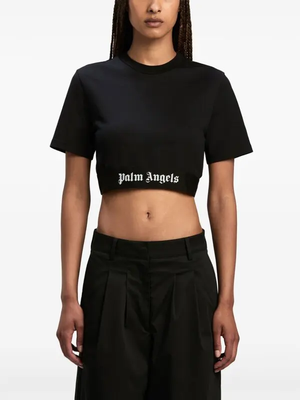 Palm Angels Logo-underband Cropped T-shirt - Black