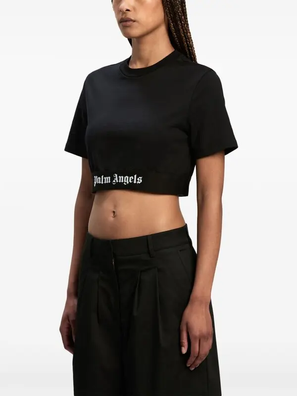 Palm Angels Logo-underband Cropped T-shirt - Black