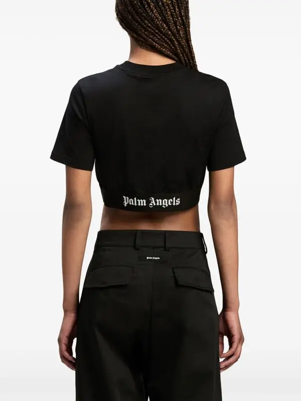Palm Angels Logo-underband Cropped T-shirt - Black