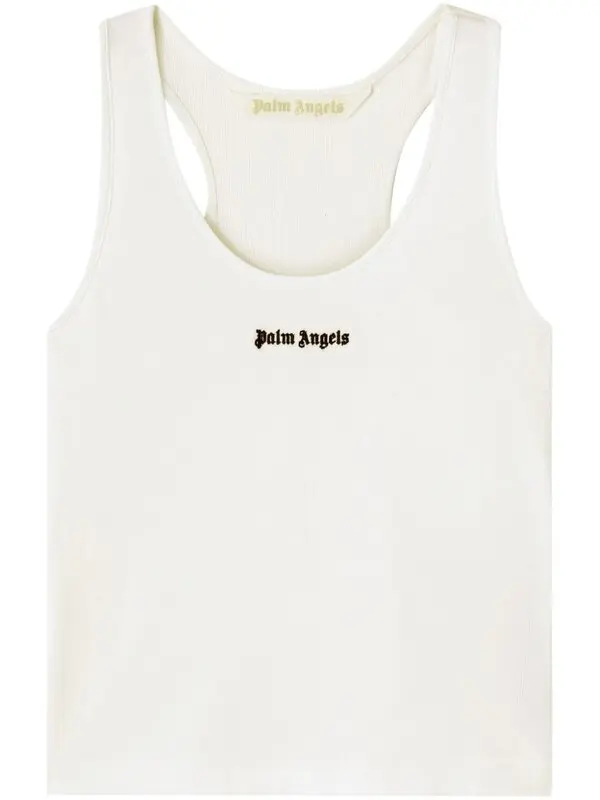 Palm Angels Logo-embroidered Ribbed Tank Top - White