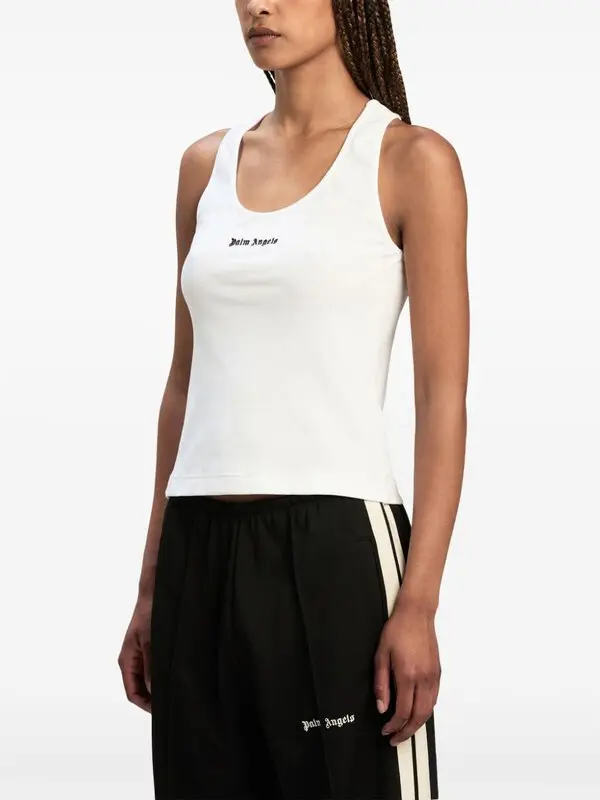 Palm Angels Logo-embroidered Ribbed Tank Top - White