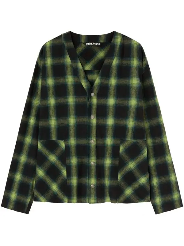 Palm Angels V-neck Check-pattern Cotton Shirt