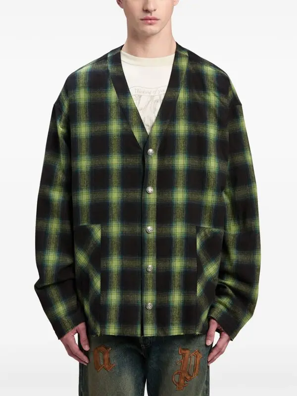 Palm Angels V-neck Check-pattern Cotton Shirt
