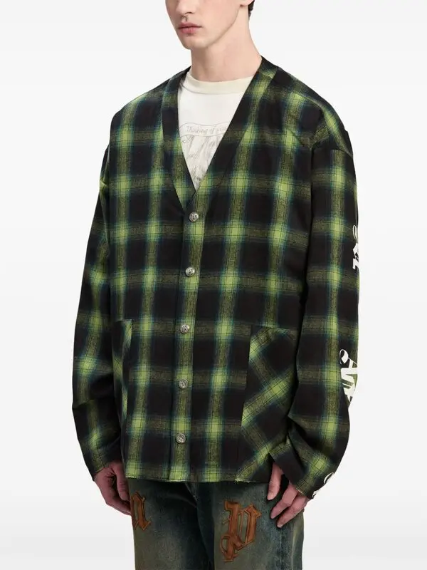 Palm Angels V-neck Check-pattern Cotton Shirt