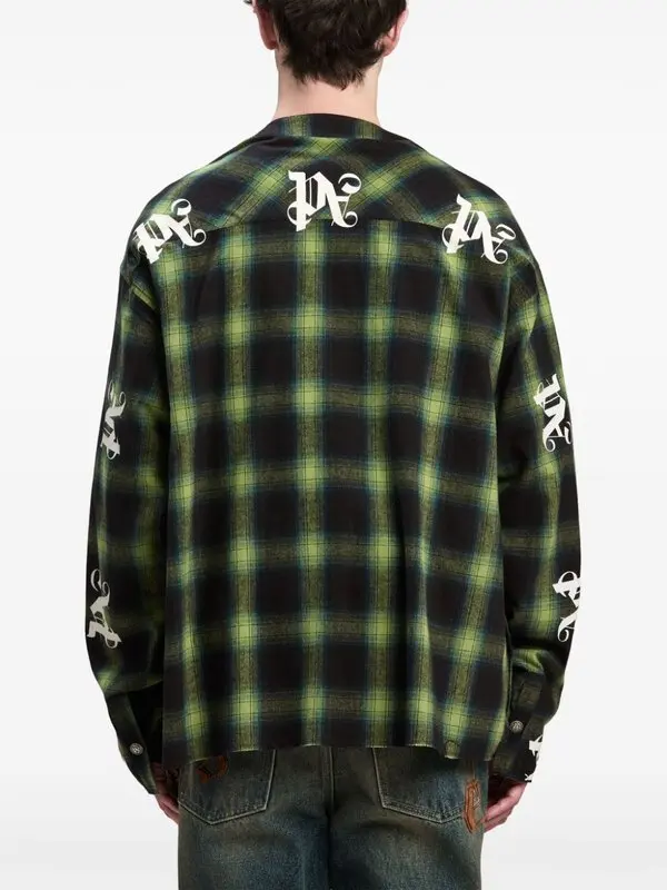 Palm Angels V-neck Check-pattern Cotton Shirt