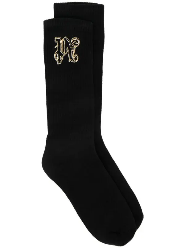 Palm Angels Logo-embroidered Ribbed Socks - Black