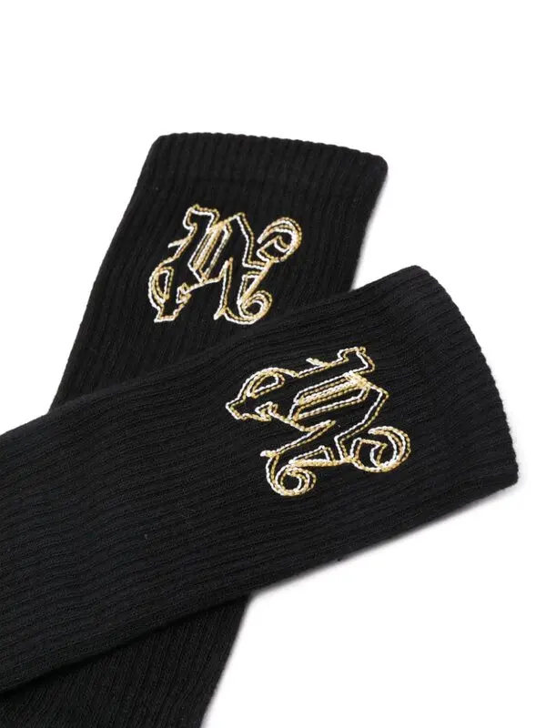 Palm Angels Logo-embroidered Ribbed Socks