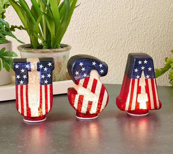 VALERIE PARR HILL As Is Set Of 3 Illuminated Mercury Glass U.s.a Icons - One-color
