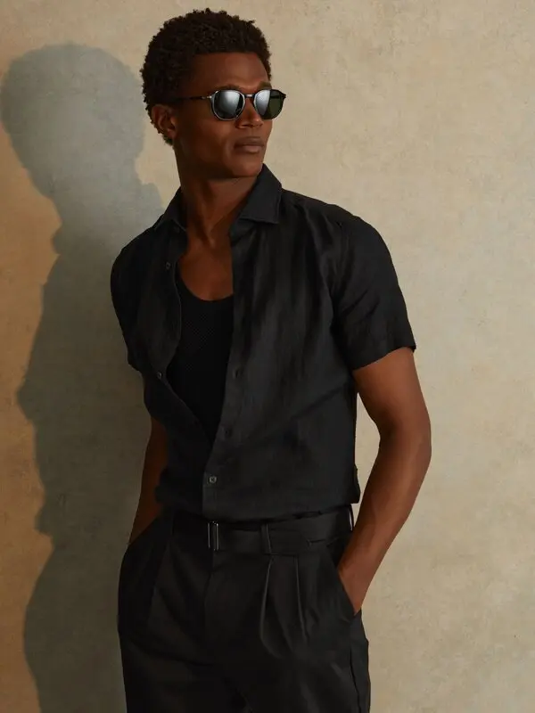 REISS Holiday Slim Fit Linen Shirt