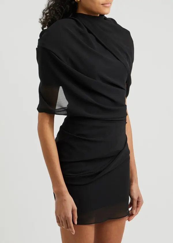 jacquemus la robe castagna draped mini dress Castagna draped chiffon minidress in black - Jacquemus