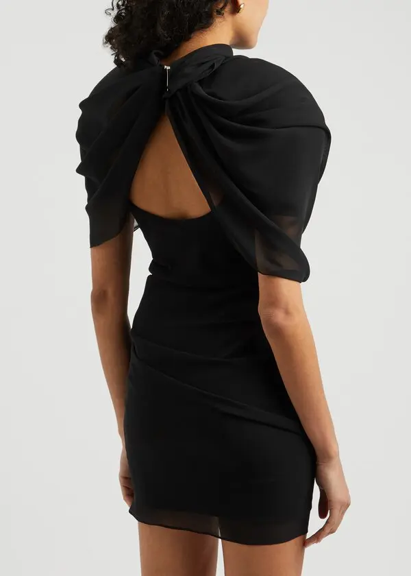 Jacquemus La Robe Castagna Draped Chiffon Mini Dress - Black | Editorialist