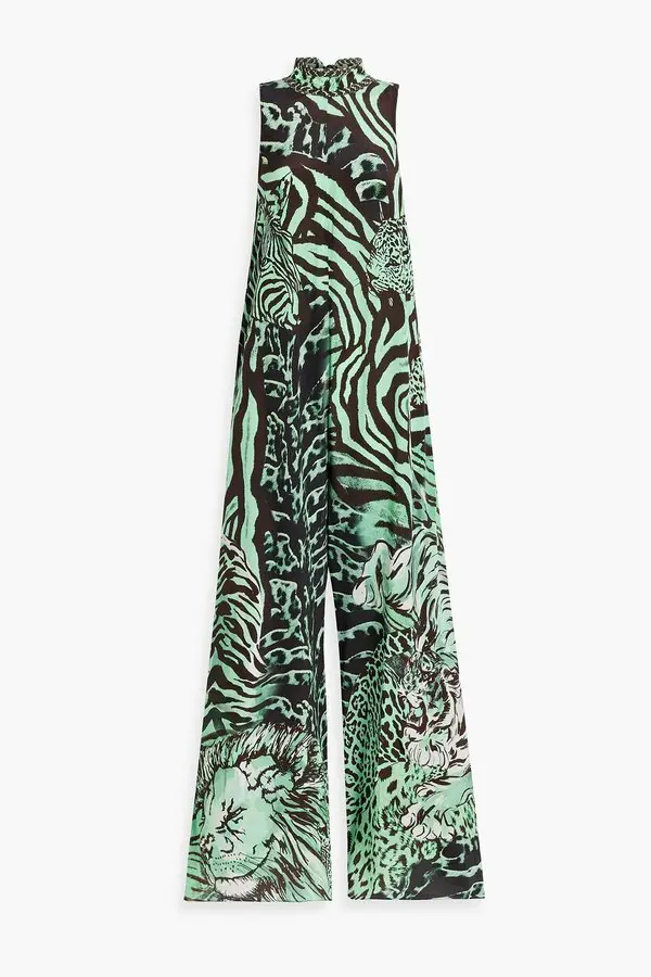 Camilla Embellished Printed Silk Crepe De Chine Jumpsuit - Mint