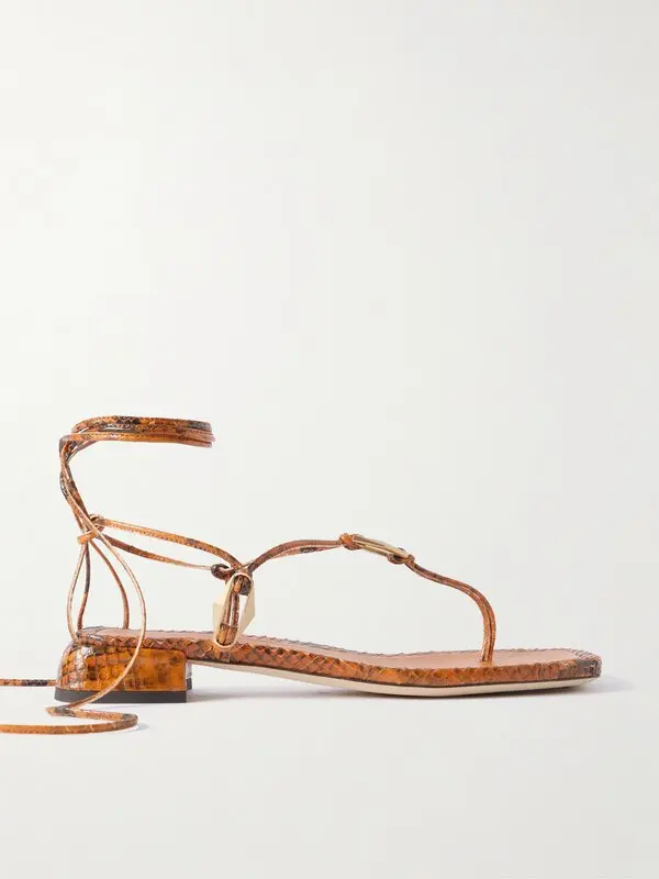 JIMMY CHOO Onyxia Snake-effect Leather Sandals - Orange