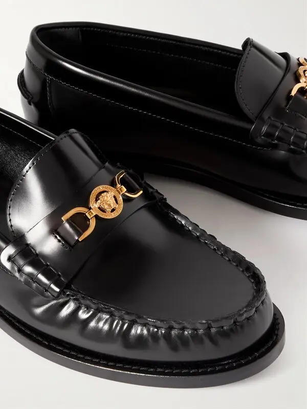 Versace Embellished Leather Loafers