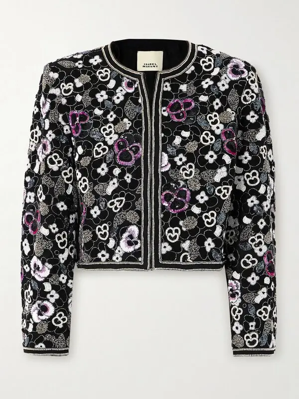 Isabel Marant Aurely Embellished Cotton-twill Jacket - Black